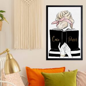 Wynwood Studio Fashion and Glam Framed Wall Art Prints 'Bookworm Home Décor, 13" x 19", Black, Gold