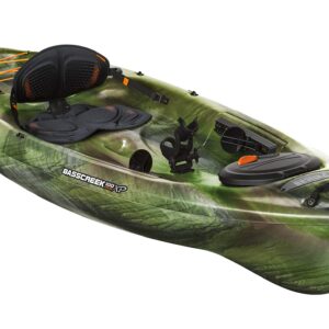 Pelican - Basscreek 100XP Fishing Kayak - Sit-On-Top Kayak - Lightweight one Person Kayak - 10 ft,Olive Camo