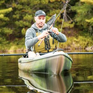 Pelican - Basscreek 100XP Fishing Kayak - Sit-On-Top Kayak - Lightweight one Person Kayak - 10 ft,Olive Camo