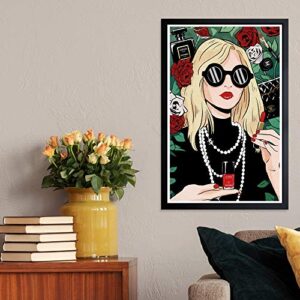 Wynwood Studio Fashion and Glam Framed Wall Art Prints 'Portrait of a French Girl' Home Décor, 13" x 19", Black, Red