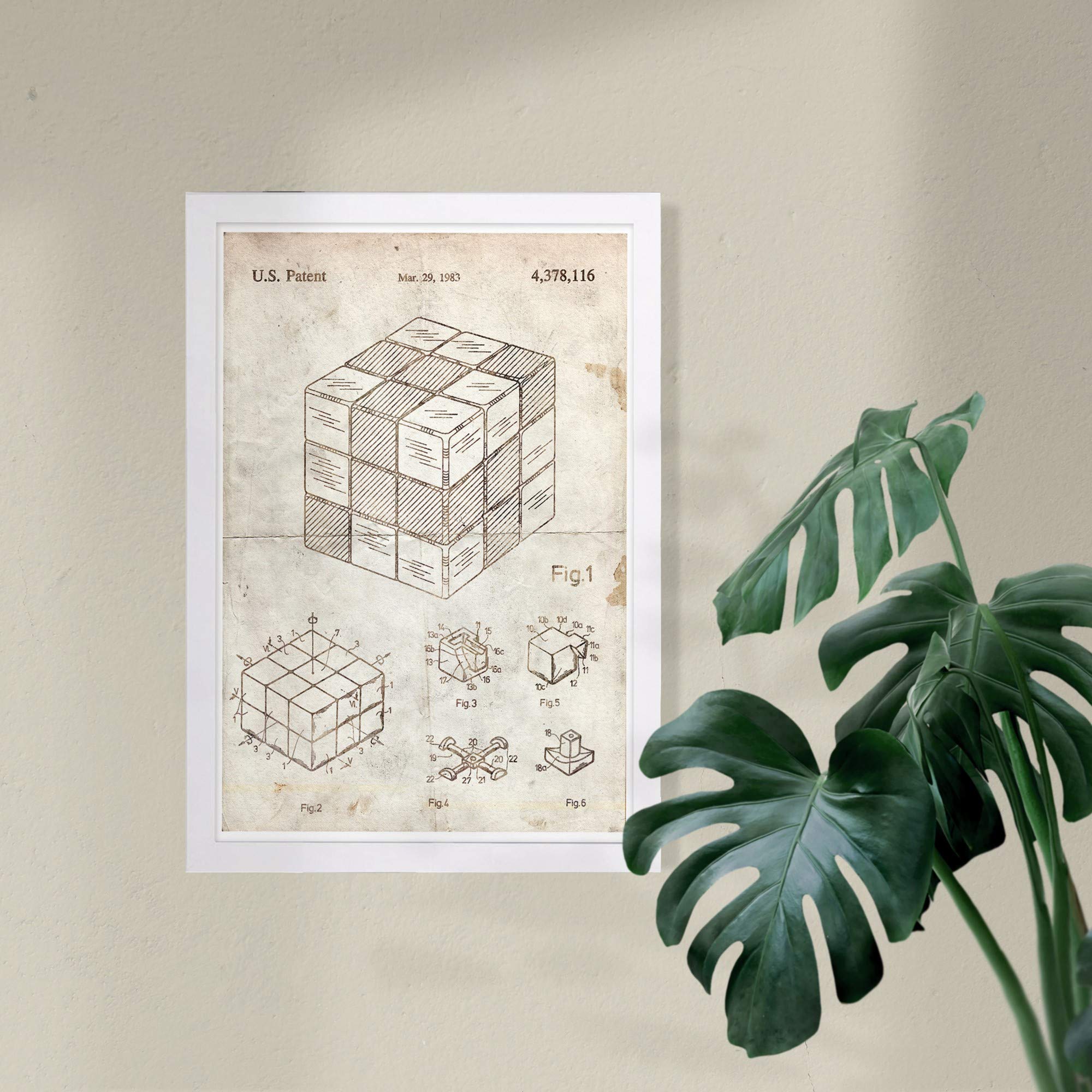 Wynwood Studio Symbols and Objects Framed Wall Art Prints 'Spatial Logical Toy 1983 Parchment' Home Décor, 13" x 19", Brown, White