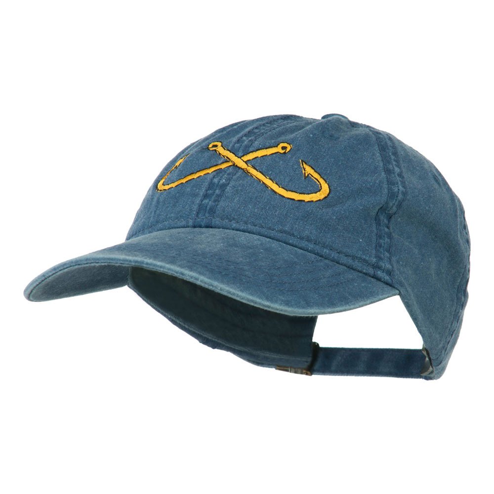 e4Hats.com Fishing Crossed Fishhooks Embroidered Washed Cap - Navy OSFM