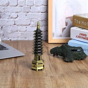 Tower Statue Tower Model Metal Alloy Pagoda Zen Garden Miniature Feng Shui Decoration for Office Home Desktop Ornaments Collectible Figurines