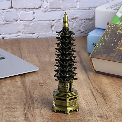 Tower Statue Tower Model Metal Alloy Pagoda Zen Garden Miniature Feng Shui Decoration for Office Home Desktop Ornaments Collectible Figurines