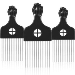 3 packs metal hair picks afro pick comb wig braid hair detangle styling comb lift pick comb tool for women, men curly hair styling