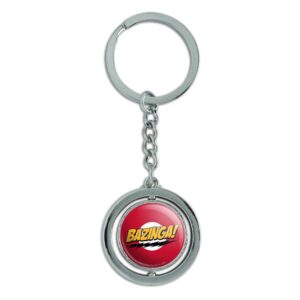 graphics & more the big bang theory sheldon bazinga keychain spinning round chrome plated metal