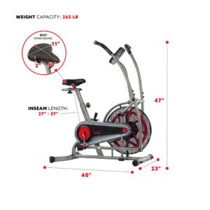 Sunny Health & Fitness Motion Air Bike, Fan Exercise Bike with Unlimited Resistance and Tablet Holder - SF-B2916,Black