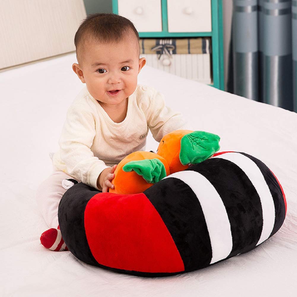 Syhonic Baby Kids Support Seat Sofa Plush Soft Animal Shaped Baby Learning to Sit Chair Keep Sitting Posture Comfortable for 3-16 Months Baby(Black & Red)