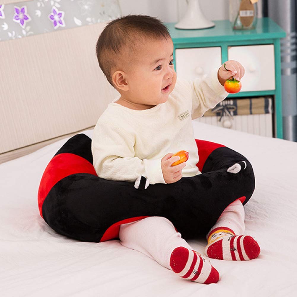 Syhonic Baby Kids Support Seat Sofa Plush Soft Animal Shaped Baby Learning to Sit Chair Keep Sitting Posture Comfortable for 3-16 Months Baby(Black & Red)