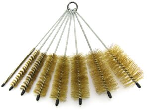 labrat supplies 12 inch pipe cleaning brush set with brass bristles, 8 piece variety pack | for auto parts, bottles, guns, tubes, etc.