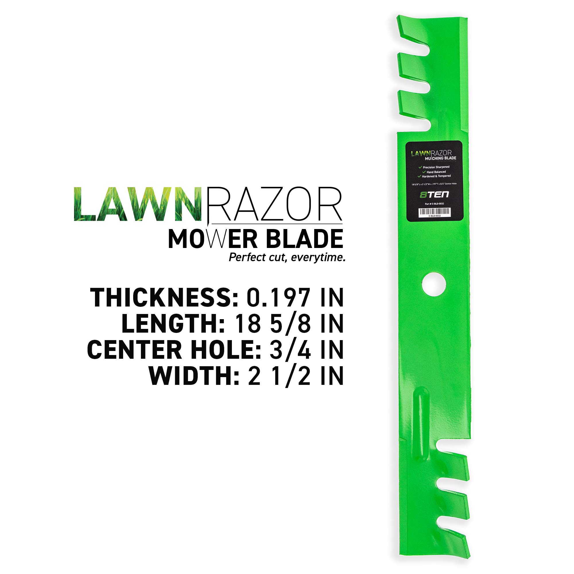 8TEN LawnRAZOR Mower Blade Set for John Deere 325 335 2254 Scotts 54 inch Deck GY20569 M113518 M115496 (Toothed Mulching)