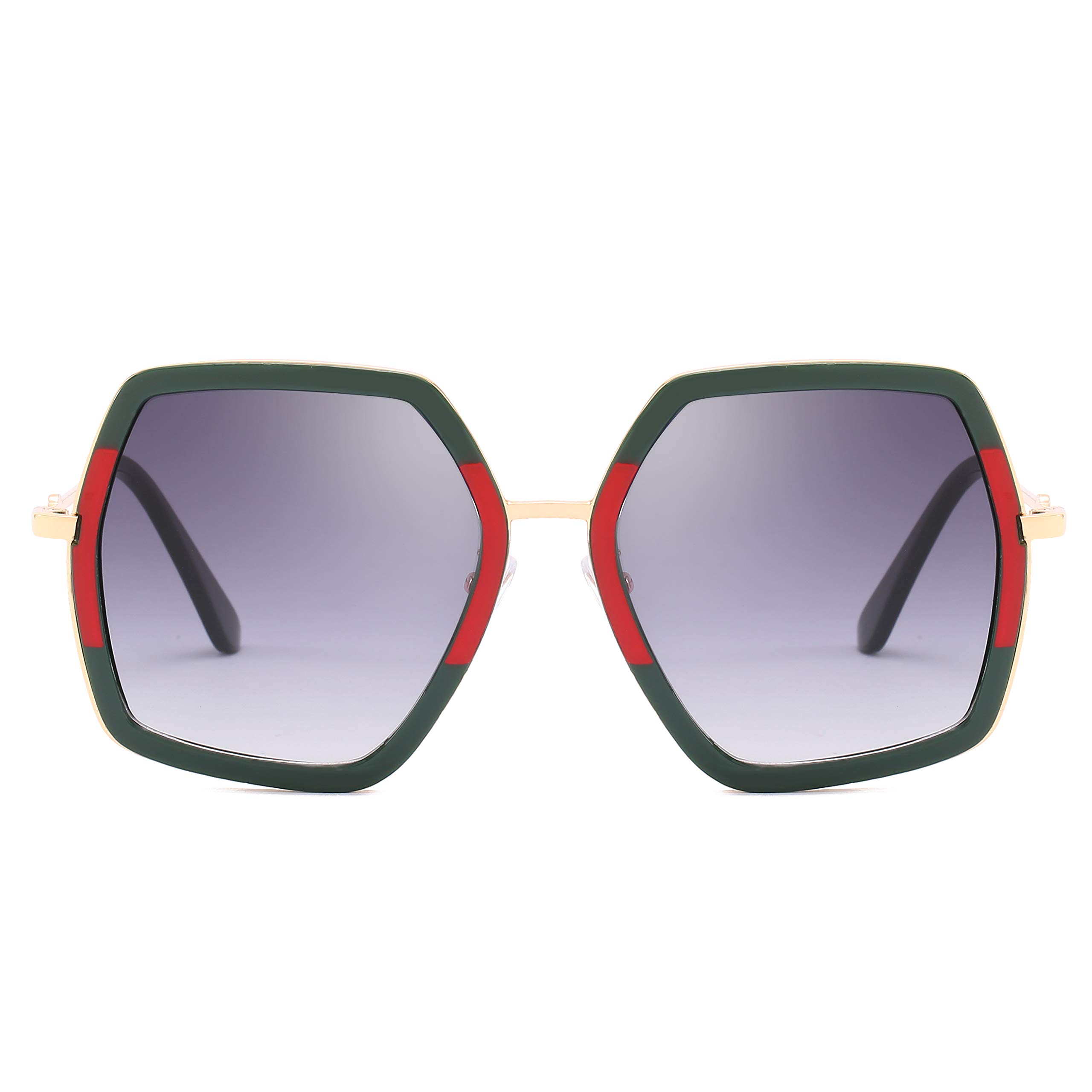 iKANOO Oversized Square Sunglasses for Women Hexagon Inspired Designer Style Shades (Red&green)