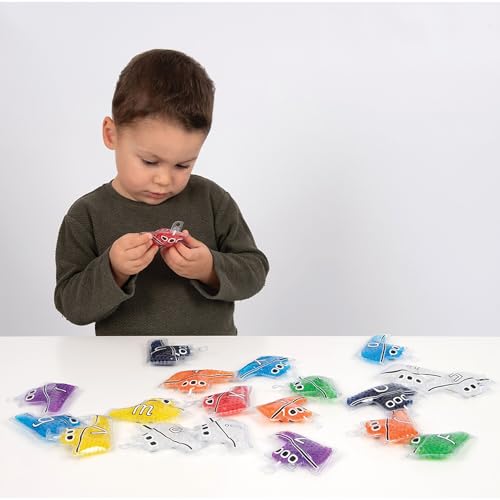 TickiT Rainbow Gel Alpha Boats - Set of 26 - 7 Colors - Teach Uppercase and Lowercase Letters - Sensory Manipulative