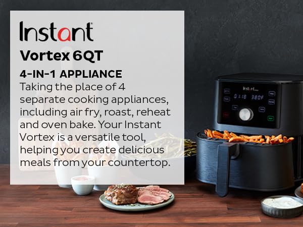 Instant Vortex 6QT XL Air Fryer, 4-in-1 Functions that Crisps, Roasts, Reheats, Bakes for Quick Easy Meals, 100+ In-App Recipes, is Dishwasher-Safe, from the Makers of Instant Pot, Black