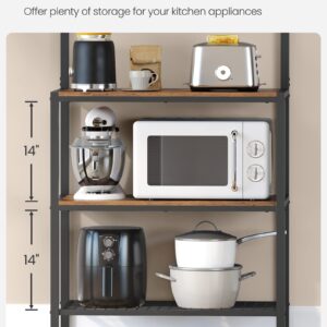 VASAGLE Bakers Rack, Coffee Bar, Kitchen Storage Shelf Rack with 10 Hooks, 3 Shelves, Adjustable Feet, for Microwave Oven, 15.7 x 33.1 x 66.9 Inches, Industrial, Rustic Brown and Black UKKS17BX