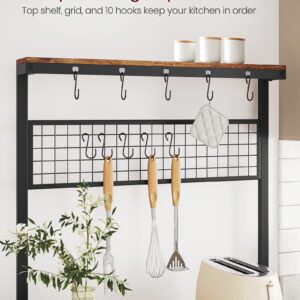 VASAGLE Bakers Rack, Coffee Bar, Kitchen Storage Shelf Rack with 10 Hooks, 3 Shelves, Adjustable Feet, for Microwave Oven, 15.7 x 33.1 x 66.9 Inches, Industrial, Rustic Brown and Black UKKS17BX