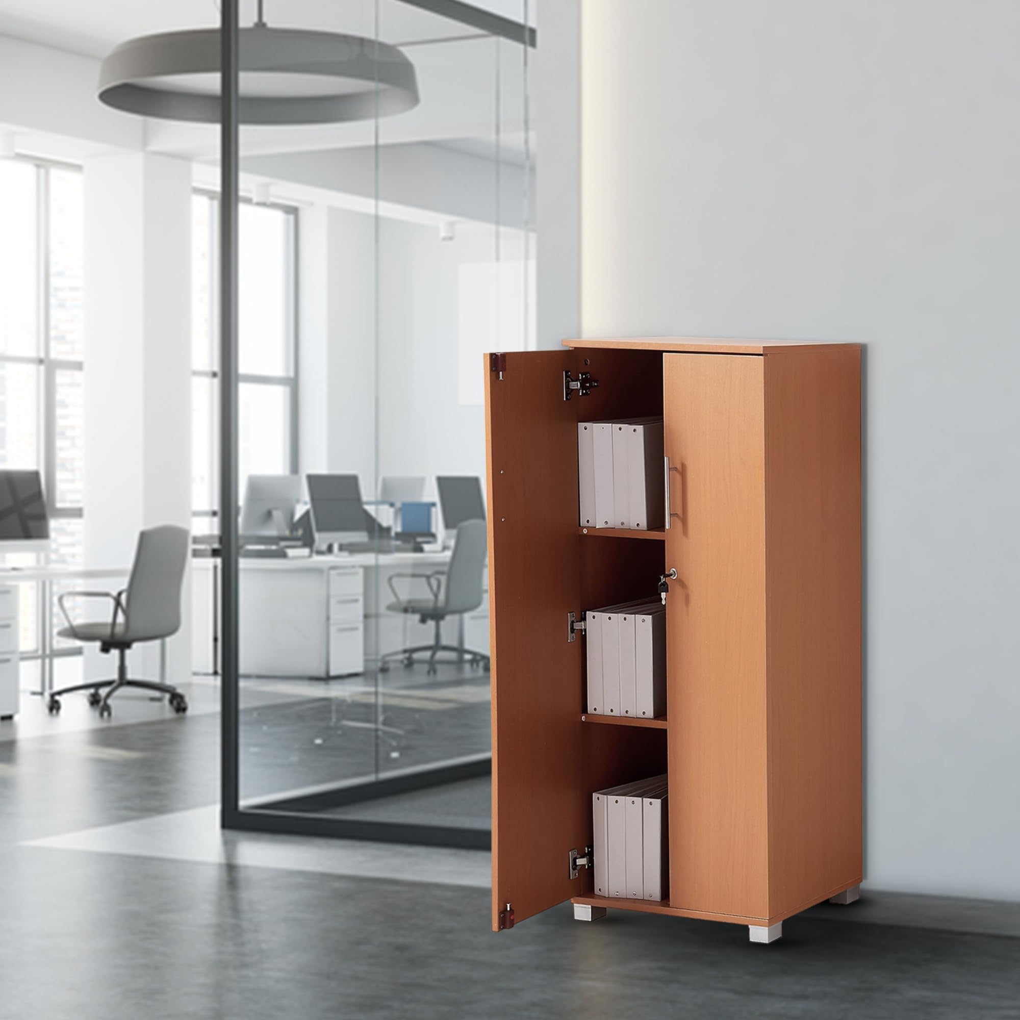 MMT Furniture Designs Ltd Office Storage Cabinet, 55cm x 35cm x 125cm, Beech