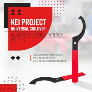 Kei Project Universal Coilover Adjustment Spanner Wrench Set, 4 Pc. Tool Kit for Suspension System and Shock Adjustments, Small, Medium, and Large Spanners