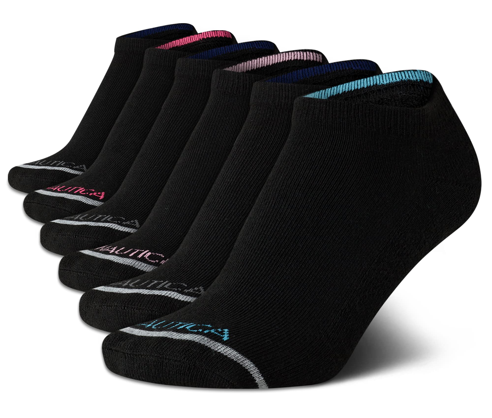 Nautica Women's Low Cut Cushioned Moisture Control Athletic Socks (6 Pack), Size 4-10, Black