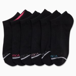 Nautica Women's Low Cut Cushioned Moisture Control Athletic Socks (6 Pack), Size 4-10, Black