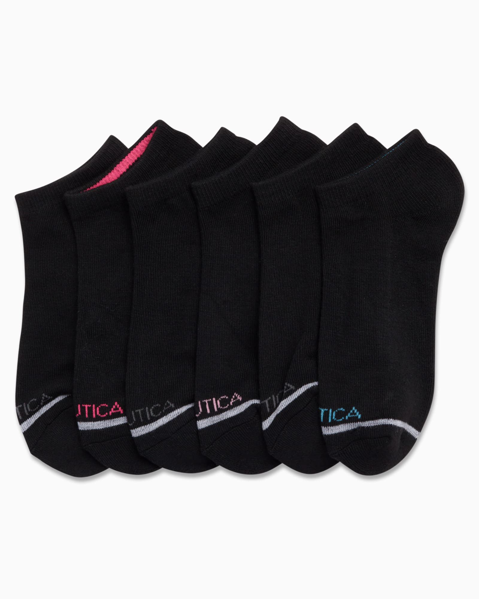 Nautica Women's Low Cut Cushioned Moisture Control Athletic Socks (6 Pack), Size 4-10, Black