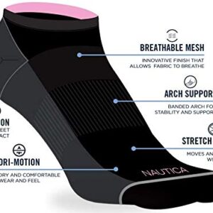 Nautica Women's Low Cut Cushioned Moisture Control Athletic Socks (6 Pack), Size 4-10, Black