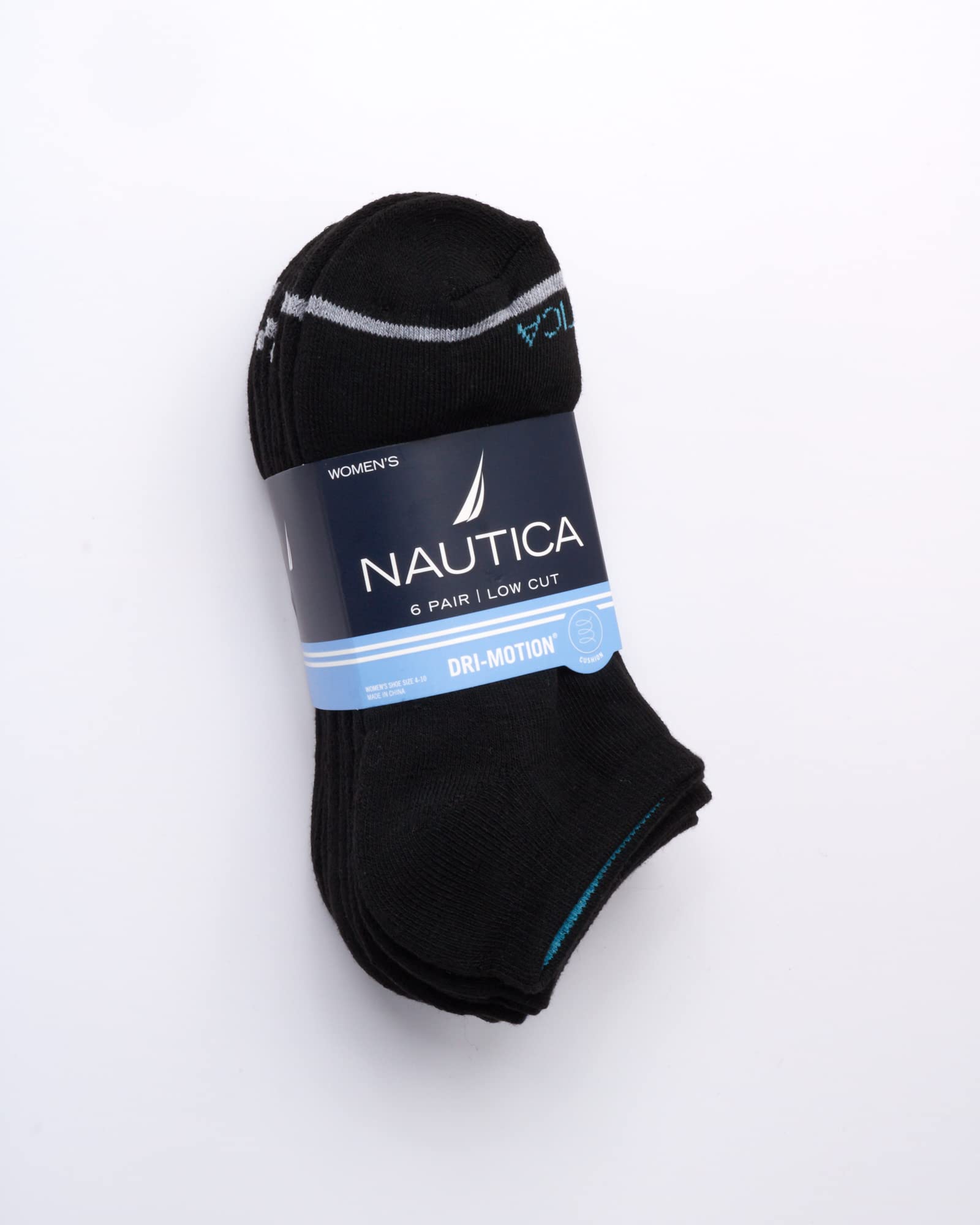 Nautica Women's Low Cut Cushioned Moisture Control Athletic Socks (6 Pack), Size 4-10, Black