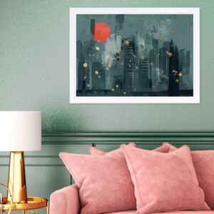 Wynwood Studio Cities and Skylines Framed Wall Art Prints 'Cityscape' Home Décor, 19" x 13", Green, Gold