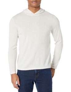 vince men's long sleeve pullover cashmere hoodie, heather white, large