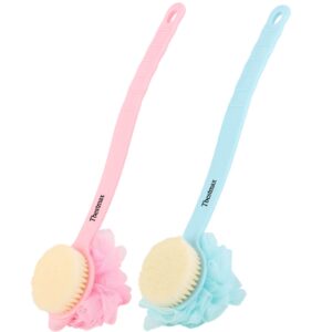 tbestmax loofah back scrubber long handle shower body brush with soft mesh sponge for women skin exfoliating bath, massage