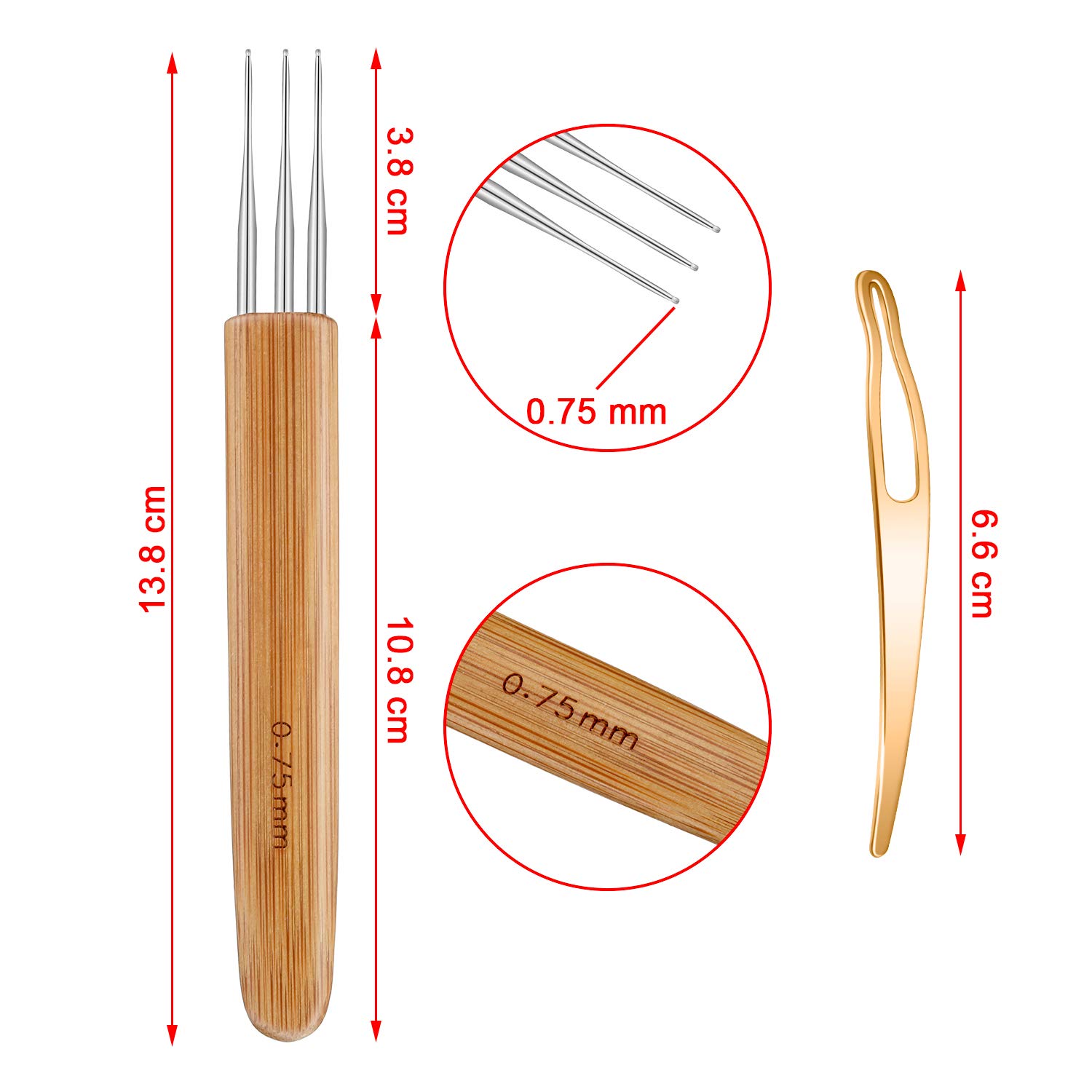 5 Pieces Dreadlocks Crochet Hook Tool Crochet Needles Includes 3 Pieces Dreadlocks Crochet 1 Hook 2 Hooks 3 Hooks for Hair Dreads Braid Craft Weaving 2 Pieces Hair Locking Tool (0.75 mm)