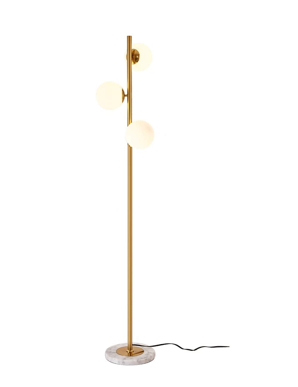 Dellemade LED Floor Lamp,3 Glass Globes Floor Light,LED Bulbs Included,Golden