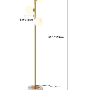 Dellemade LED Floor Lamp,3 Glass Globes Floor Light,LED Bulbs Included,Golden