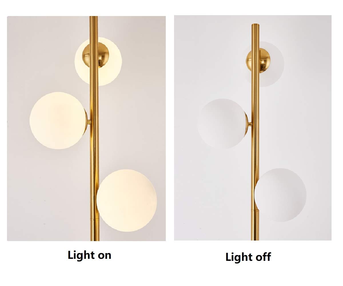 Dellemade LED Floor Lamp,3 Glass Globes Floor Light,LED Bulbs Included,Golden