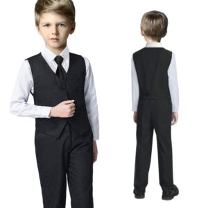 Fersumm Boys Suits Slim Fit Dress 4 Pieces Vest Set Youth Suits for Formal Occasions Black Size 2T