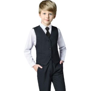 Fersumm Boys Suits Slim Fit Dress 4 Pieces Vest Set Youth Suits for Formal Occasions Black Size 2T