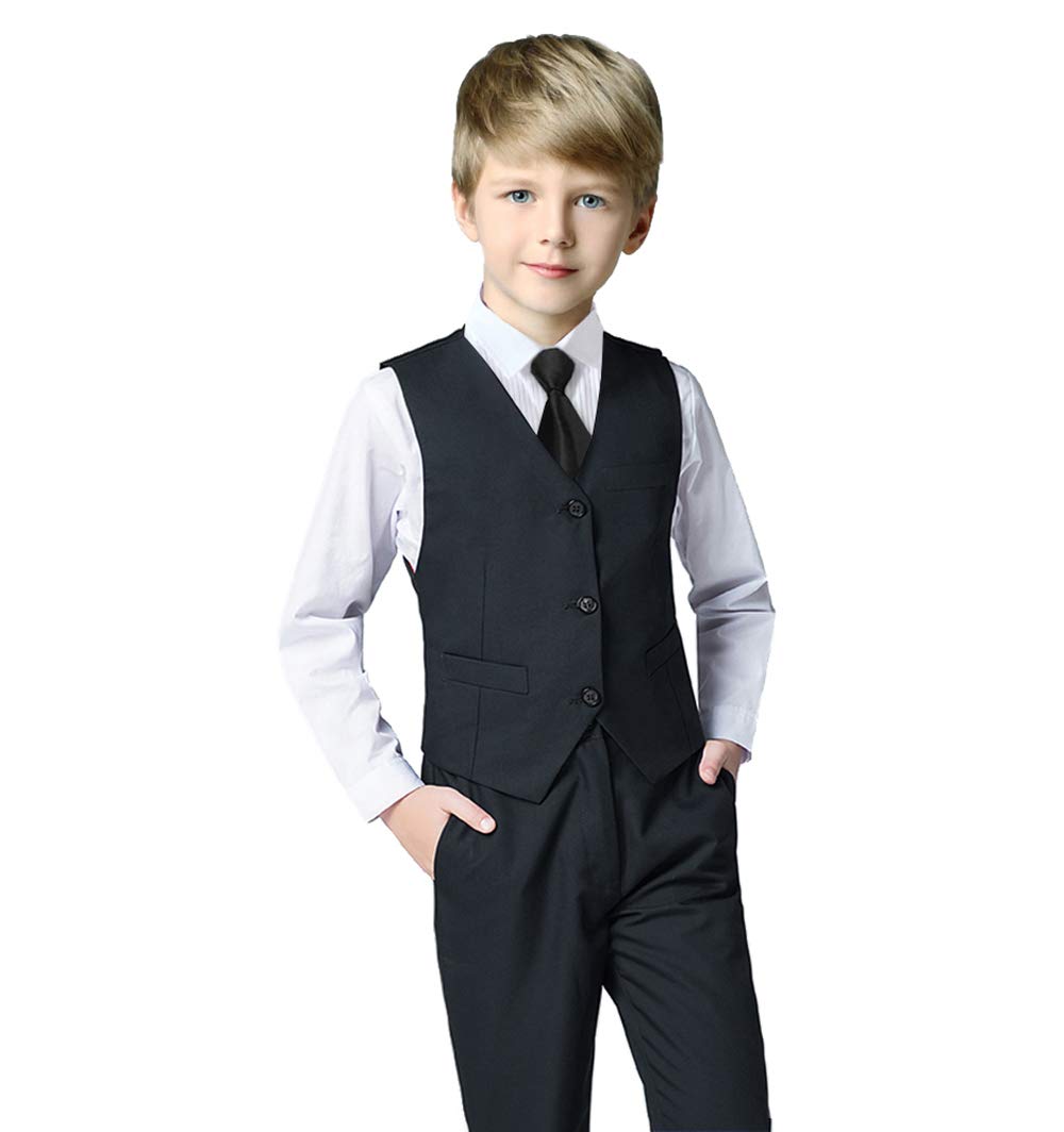 Fersumm Boys Suits Slim Fit Dress 4 Pieces Vest Set Youth Suits for Formal Occasions Black Size 2T