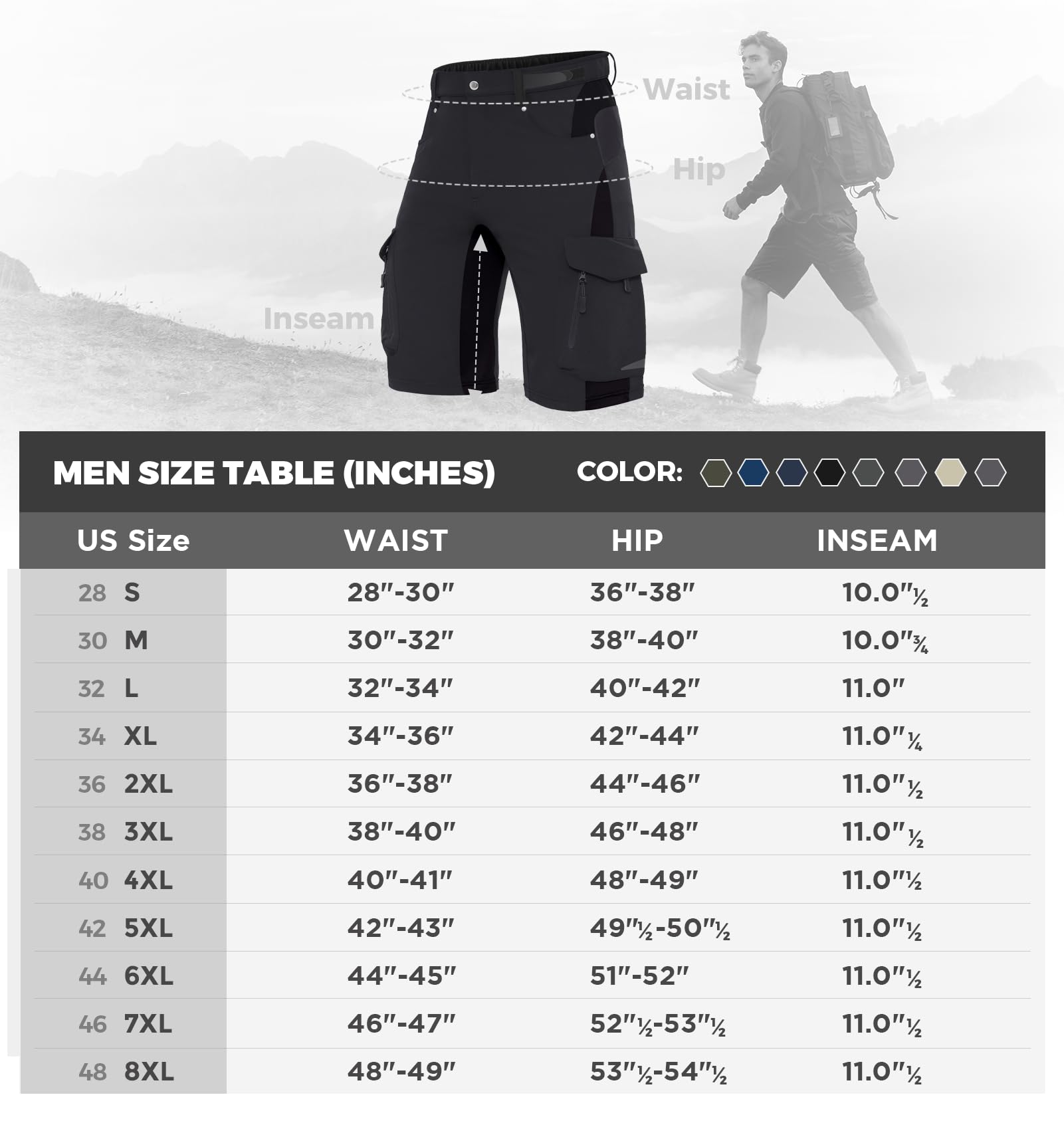 XKTTAC Men's Outdoor Quick Dry Lightweight Stretch Cargo Shorts for Hiking, Tactical, Casual, Fishing, Golf, Camping, Travel with 6 Pockets (Black, XX-Large)