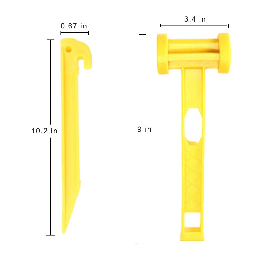 AITIME 30 Pcs 9 Inch Plastic Tent Stakes with 1 Yellow Puller Hook, Durable Garden Lawn Tarp Stakes, Tent Spikes Nails Pegs Hammer for Outdoor Beach Camping Courtyard Decorative Accessories