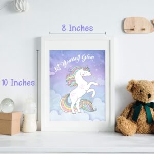 Unicorn Wall Decor, Glow In The Dark Unicorn Posters for Girls Bedroom, Glowing Pictures including Inspired Words, Birthday Gift for Girls, Little Kids Nursery, Toddlers