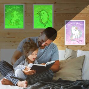 Unicorn Wall Decor, Glow In The Dark Unicorn Posters for Girls Bedroom, Glowing Pictures including Inspired Words, Birthday Gift for Girls, Little Kids Nursery, Toddlers