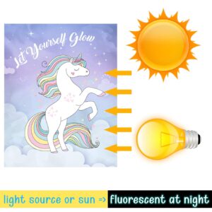 Unicorn Wall Decor, Glow In The Dark Unicorn Posters for Girls Bedroom, Glowing Pictures including Inspired Words, Birthday Gift for Girls, Little Kids Nursery, Toddlers