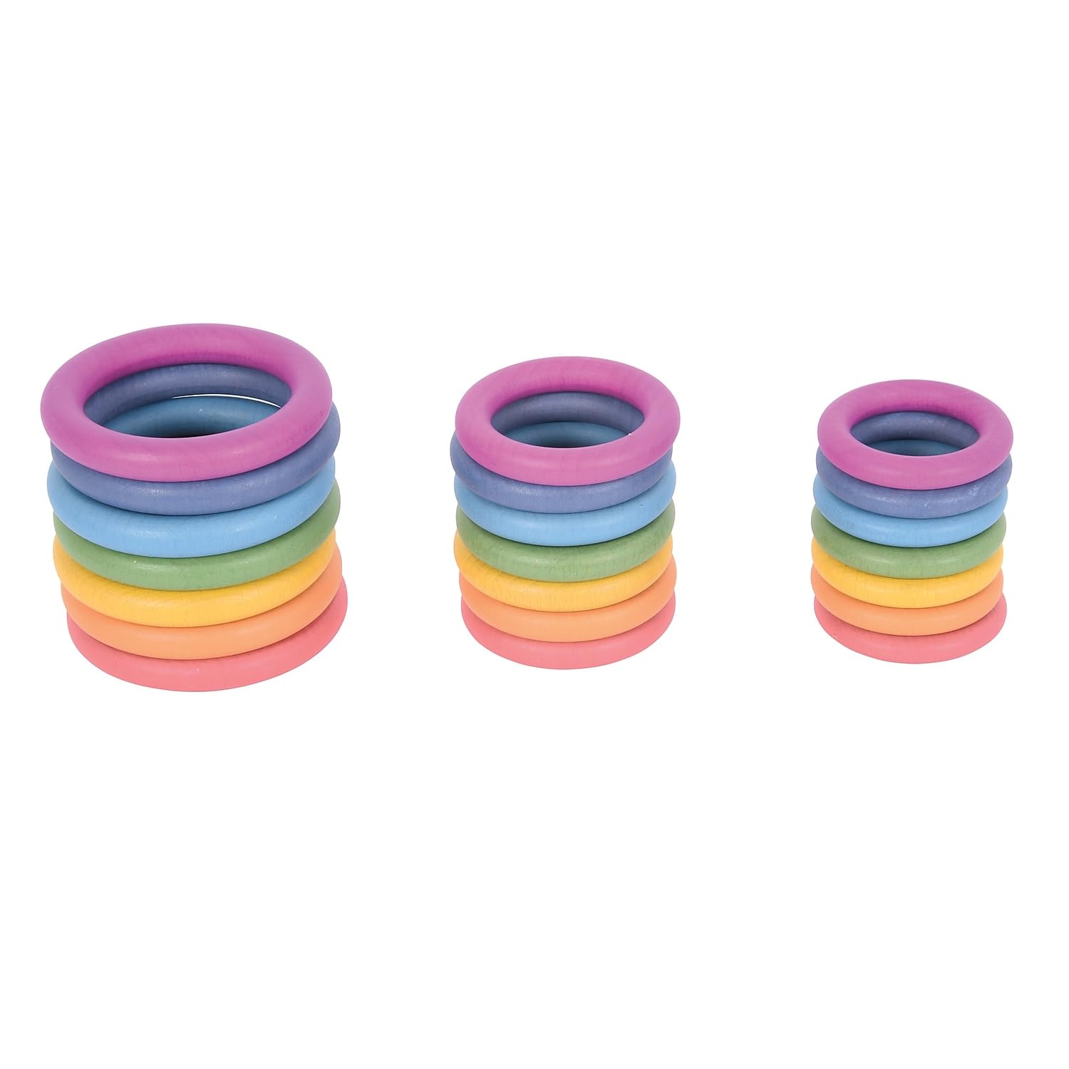 TickiT-73977 Rainbow Wooden Rings - Set of 21 - 3 Sizes - Counting and Sorting Rings - Loose Parts Wooden Toy for Babies and Toddlers 10m+ - Inspire Curiosity and Open-Ended Play