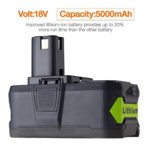 Dutyone 5000mAh Lithium-Ion 18 Volt Replacement Battery for Ryobi 18V Lithium Ion Battery P102 P103 P104 P105 P107 P108 P109 P190 for 18-Volt ONE+ Plus Power Tool Battery