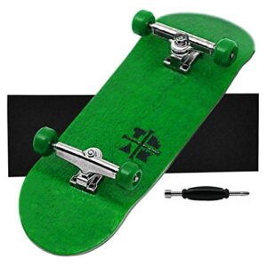 Teak Tuning Prolific Complete Fingerboard - Pro Board Shape and Size, Bearing Wheels, and Trucks - 32mm x 97mm Handmade Wooden Board - Four Wheel Clover Edition