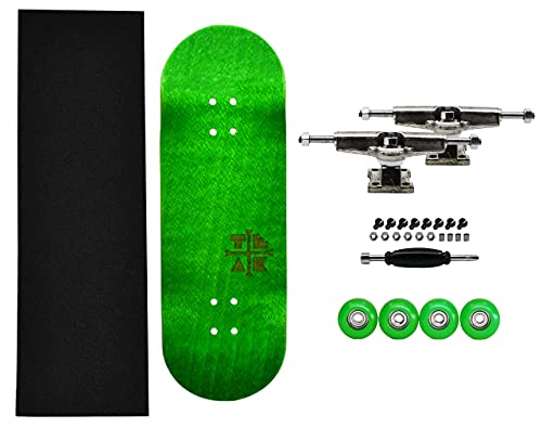 Teak Tuning Prolific Complete Fingerboard - Pro Board Shape and Size, Bearing Wheels, and Trucks - 32mm x 97mm Handmade Wooden Board - Four Wheel Clover Edition