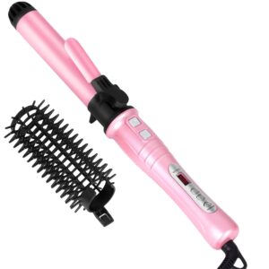 maikcq 1.25 inches rotating curling iron professional dual voltage tourmaline ceramic hair curler with lcd digital display adjustable temp 176°f to 410°f for all hair types -pink