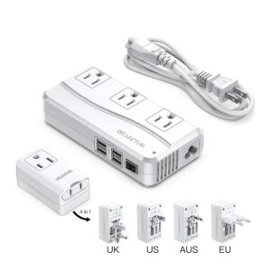 iselector 250w power converter 220v to 110v voltage converter with 8 charging ports universal travel adapter and uk/au/us/eu worldwide plug adapter, etl listed