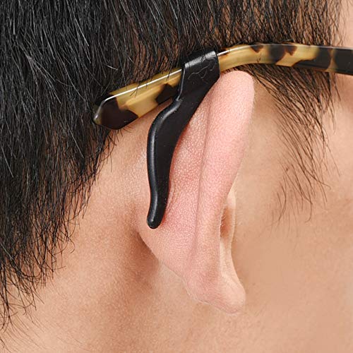 Avikoit Ear Grip Ear Hooks for Glasses, Anti - slip Hook Soft Silicone Temple Holder Glass Eyewear Comfortable Tips Sleeve Retainer For Eyeglass Sunglass, 5 Pairs(Black)