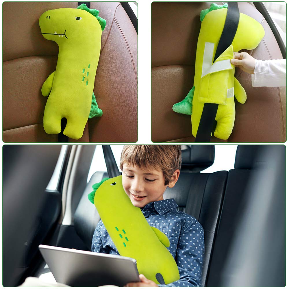 Seatbelt Pillow for Kids, Dinosaur Car Pillow for Kids, Toddler Seat Belt Cushion Seatbelt Cover, Animal Travel Car Seat Strap Cover Head Neck Support Vehicle Shoulder Pad for Baby Girl Boy Car Toy